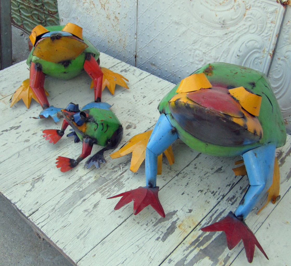 Large Recycled Metal Frog - Handmade & Colorful