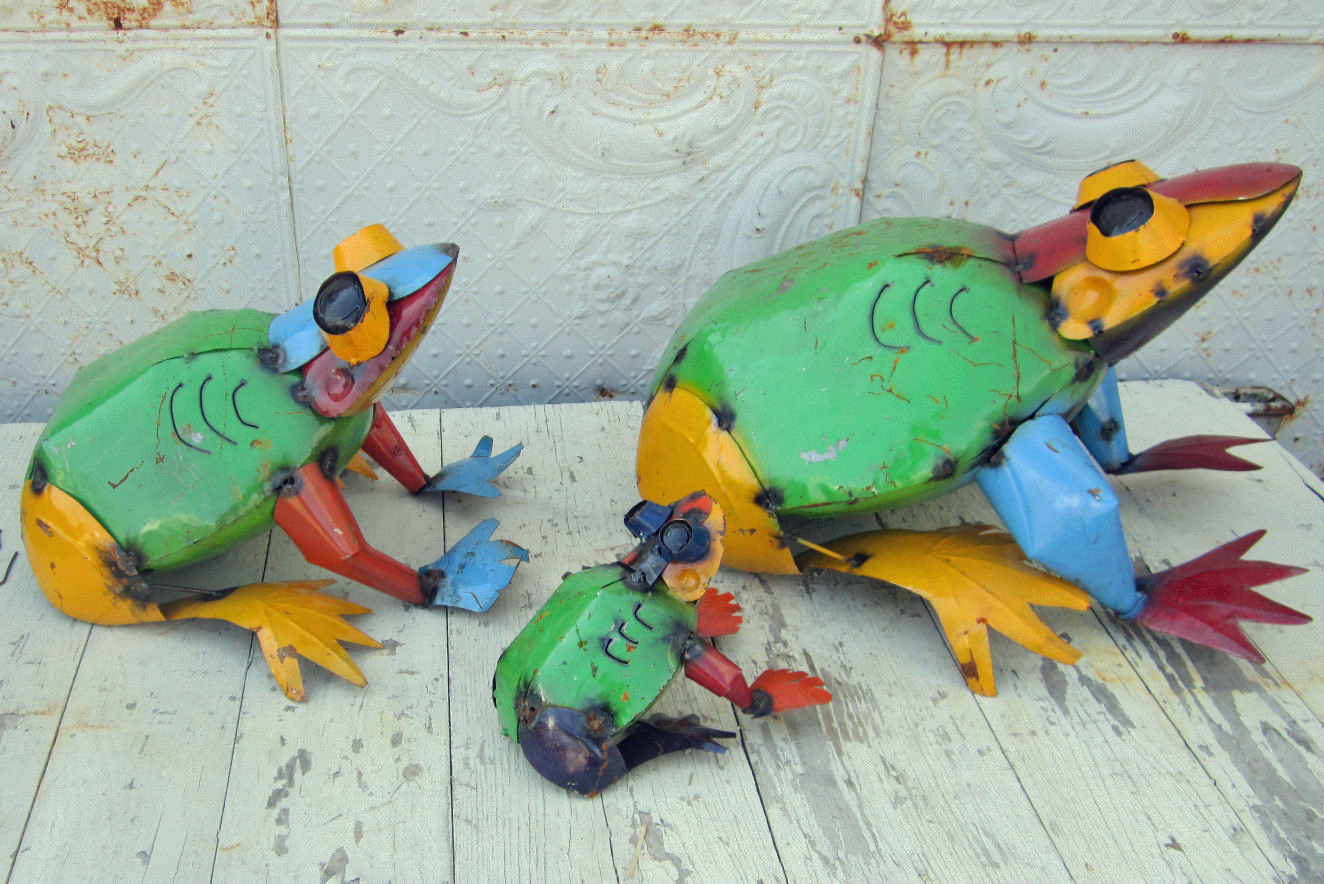 Large Recycled Metal Frog - Handmade & Colorful
