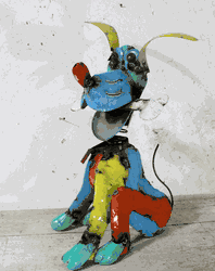 Large Recycled Tin Dog with Bone - Metal Dog Art