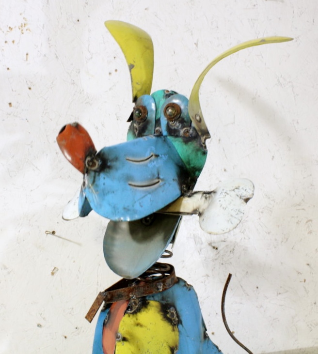 Large Recycled Tin Dog with Bone - Metal Dog Art