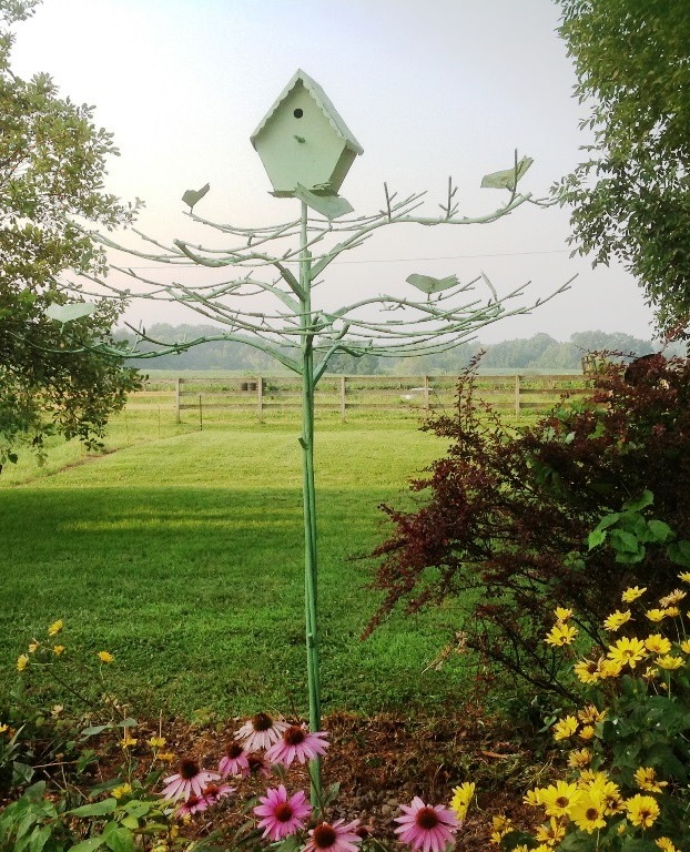 Large Wrought Iron Tree Birds with a Birdhouse