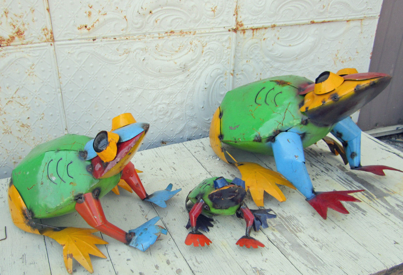 Medium Colorful Rustic Frog - Handmade Recycled Metal