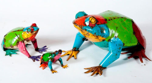 Medium Colorful Rustic Frog - Handmade Recycled Metal