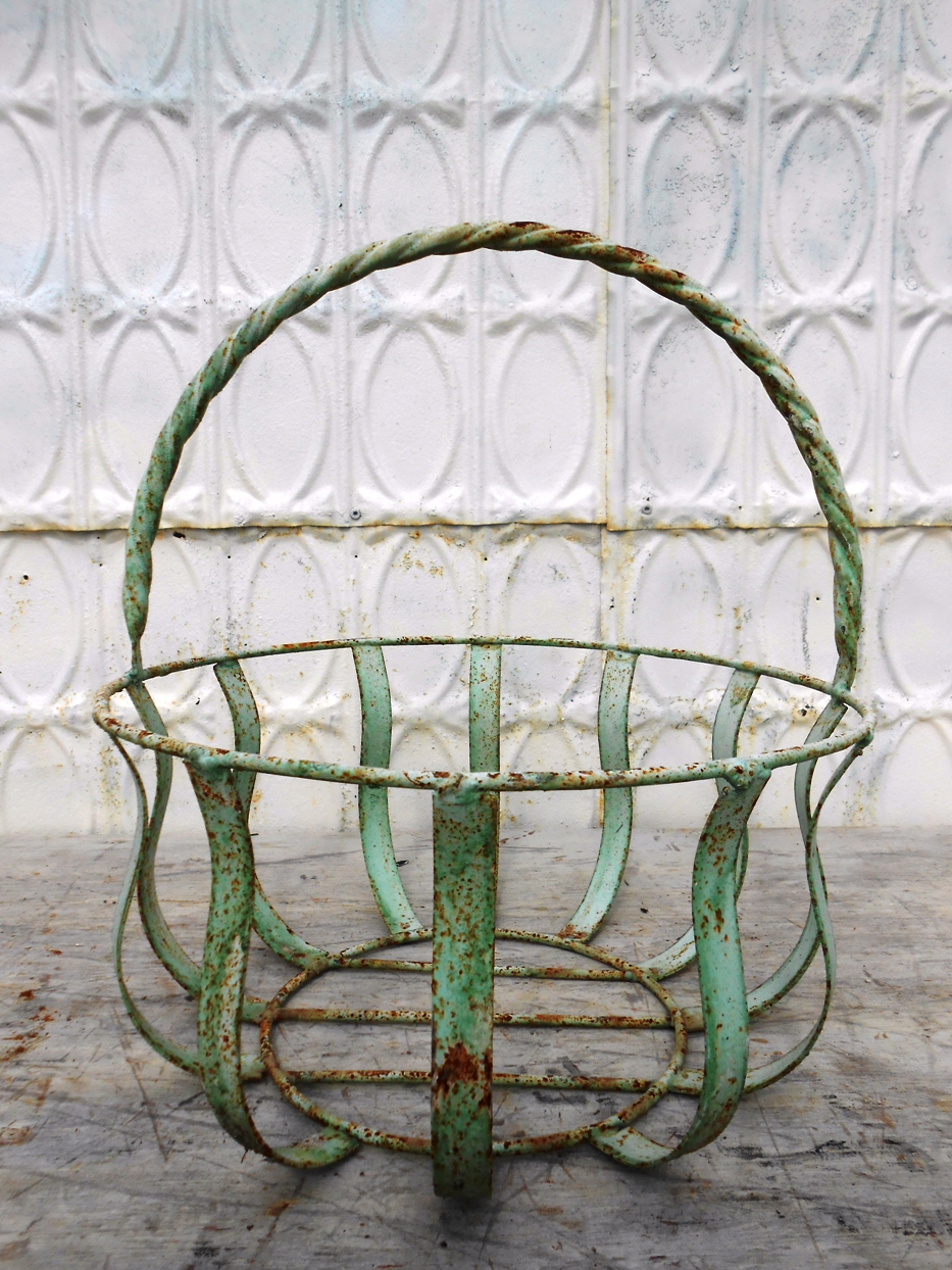 Medium Round Strap Basket - Wrought Iron Flower Basket