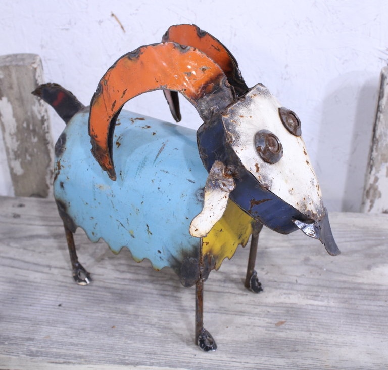 Medium Metal Colorful Goat Yard Art