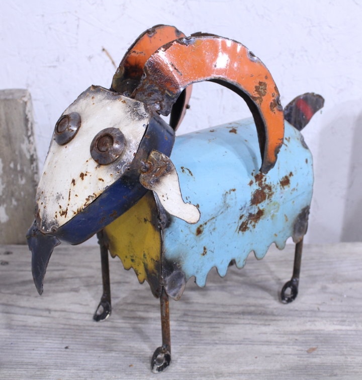 Medium Metal Colorful Goat Yard Art