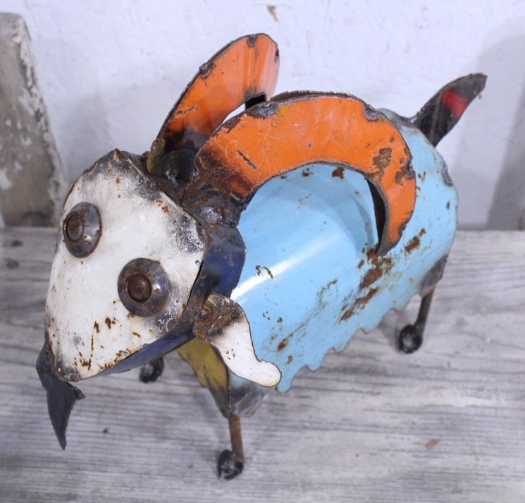 Medium Metal Colorful Goat Yard Art