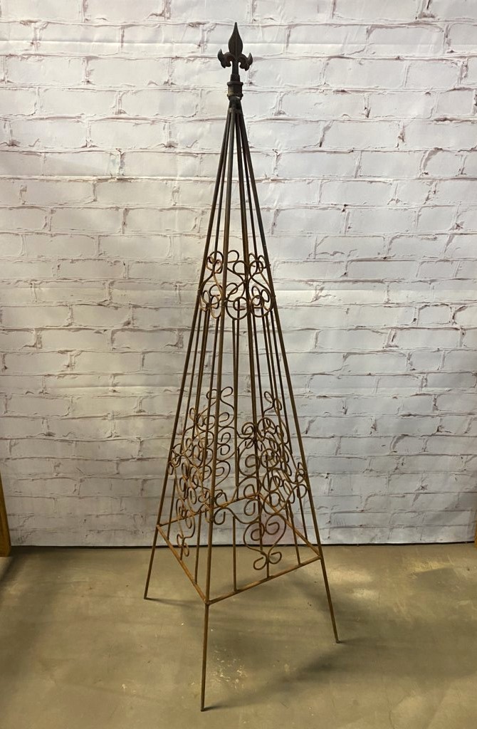 Medium Metal Scroll Flower Topiary - Garden Obelisk