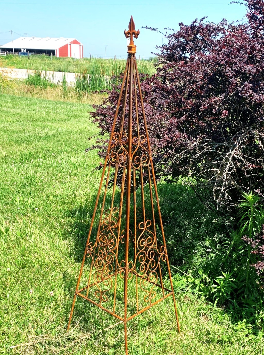 Medium Metal Scroll Flower Topiary - Garden Obelisk