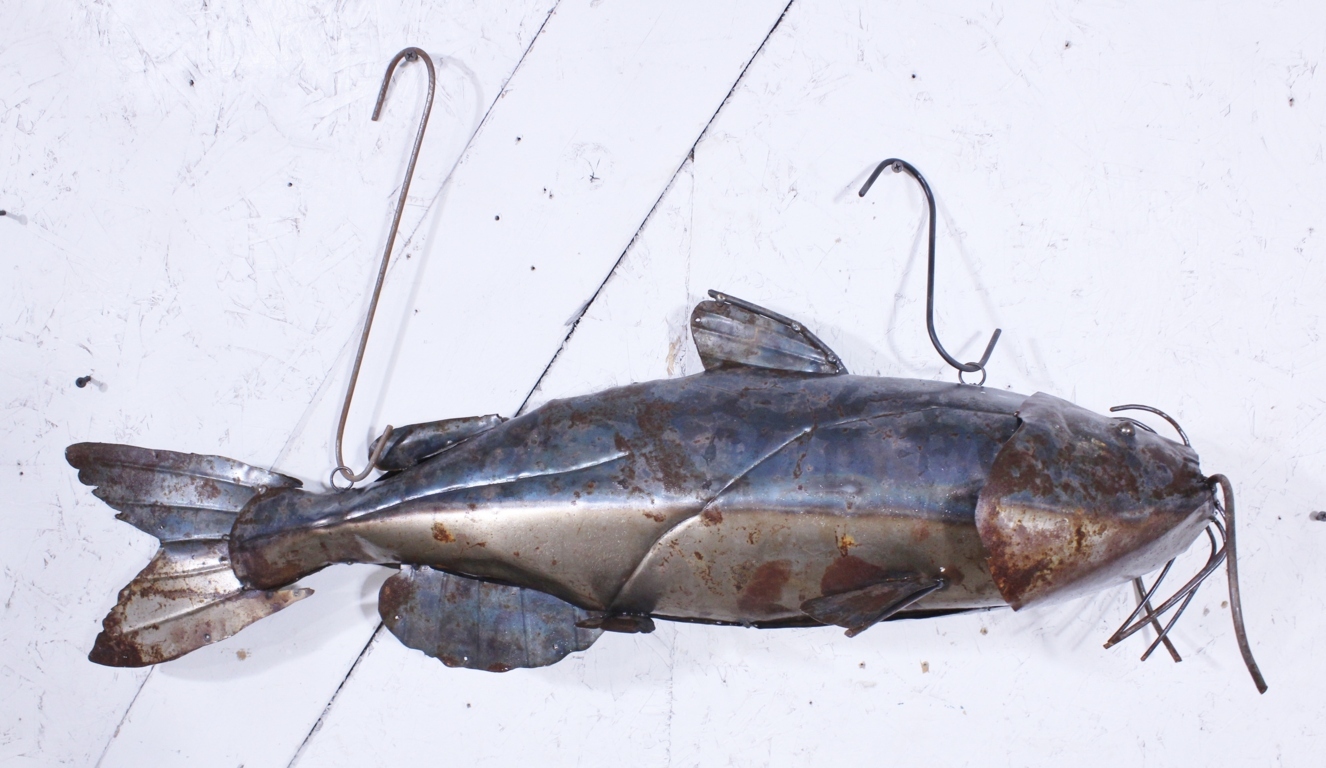 Metal Catfish in Rust or Painted Decorative Aquatic Animal