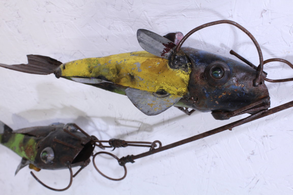 Recycled metal Fish on a String