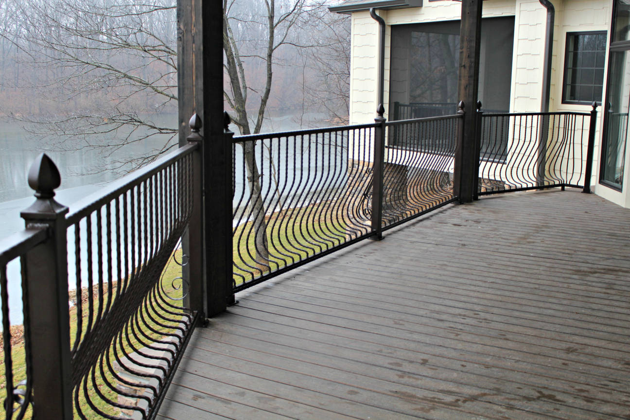 Metal Deck Railing Installed - Wrought Iron Balusters