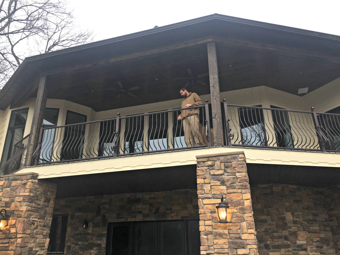 Metal Deck Railing Installed - Wrought Iron Balusters