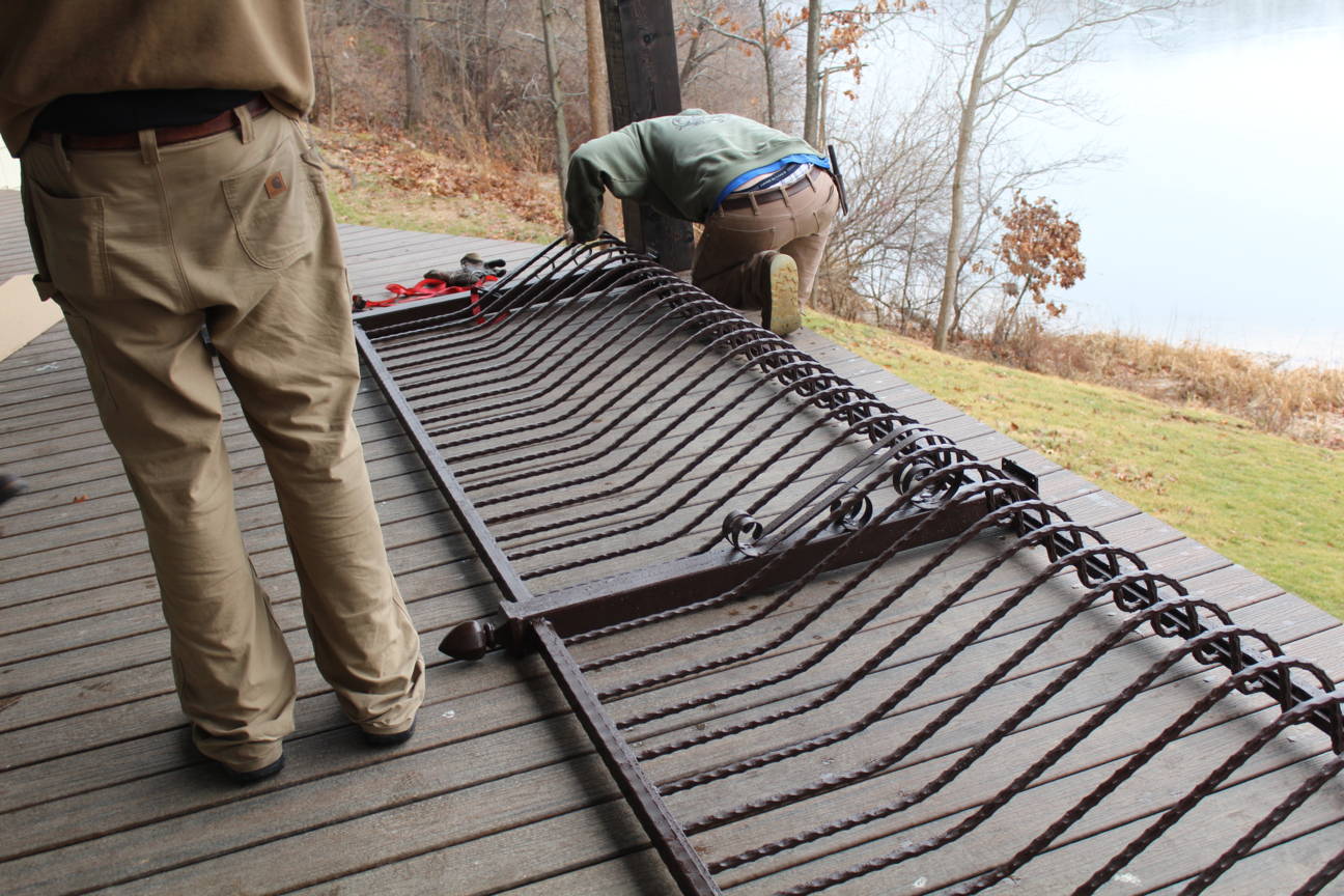 Metal Deck Railing Installed - Wrought Iron Balusters
