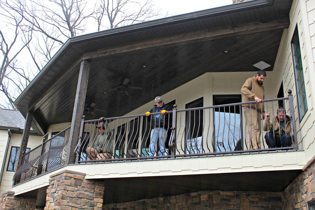 Metal Deck Railing Installed - Wrought Iron Balusters