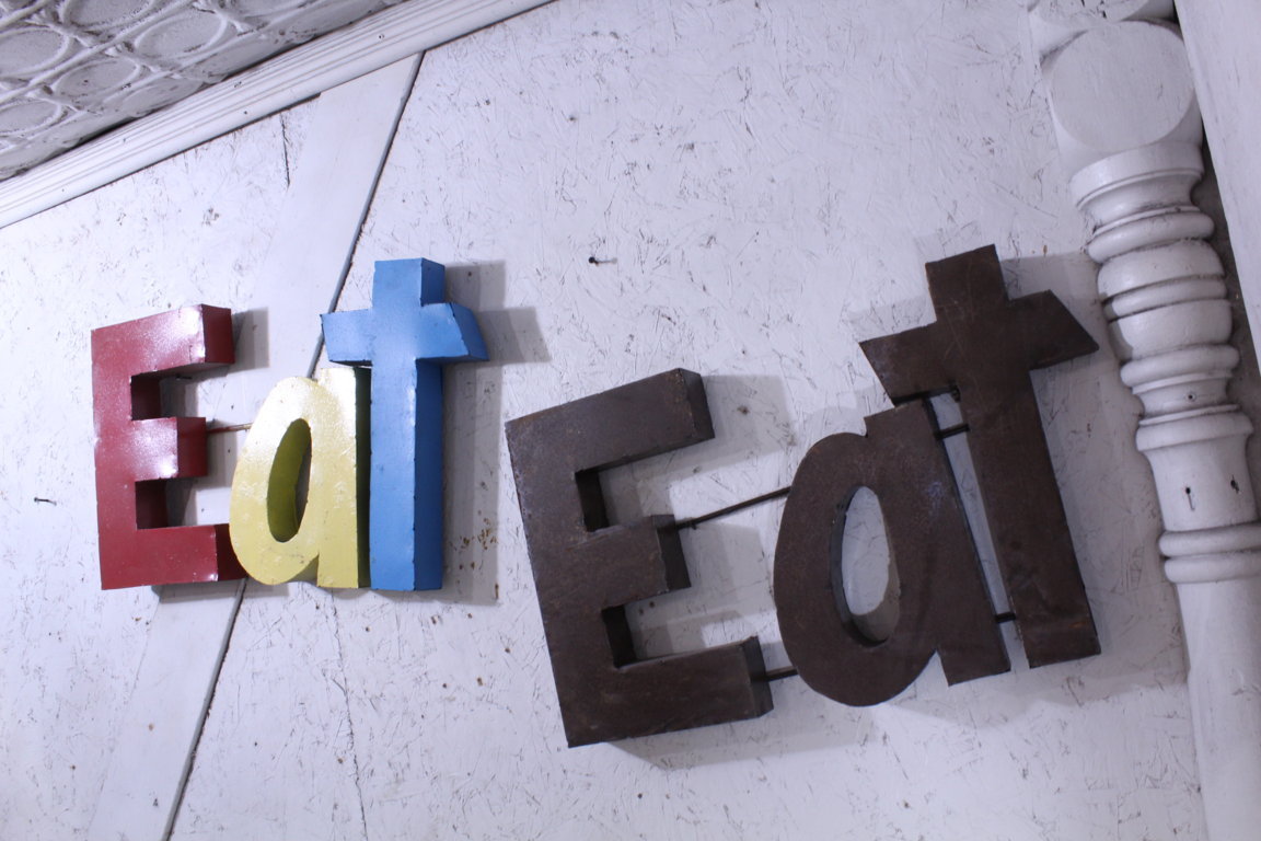 14' Meat Eat Sign Rusty or Colorful. Hanging Wall decor