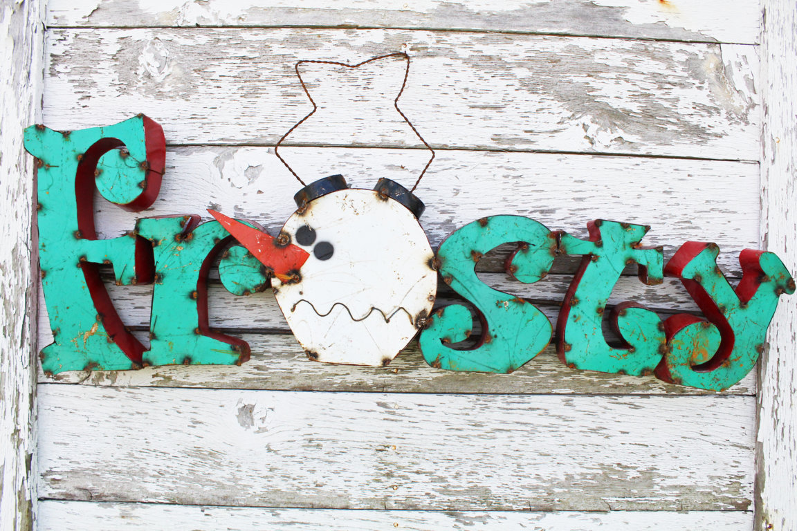 Metal Frosty Sign Winter Hanging Wall Decor