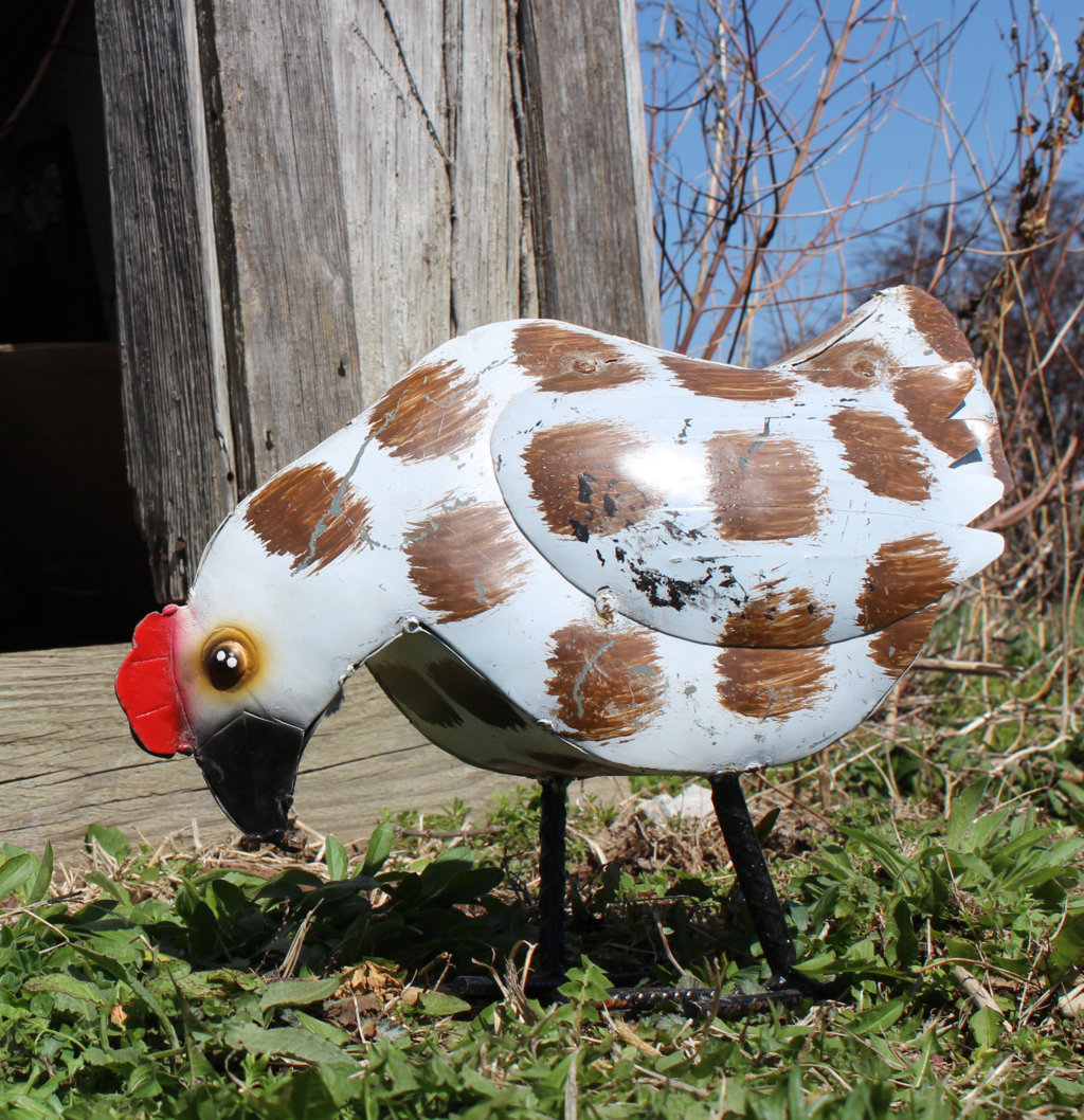 Metal Hens Head Up or Head Down Barn Yard Lawn Decoration