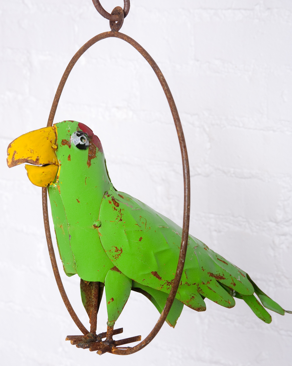 Metal Parrot in Ring - Tin Bird Hanger