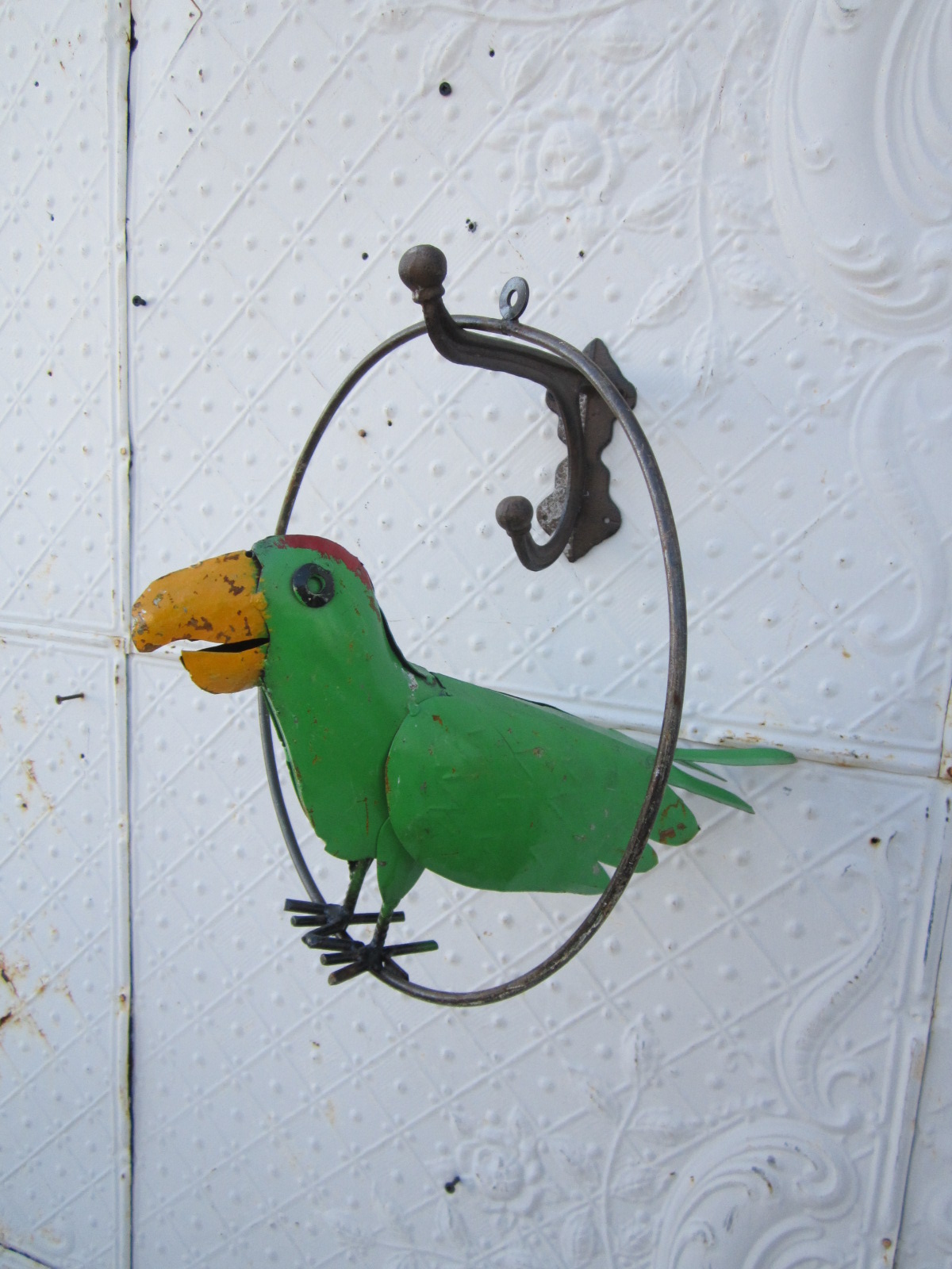 Metal Parrot in Ring - Tin Bird Hanger