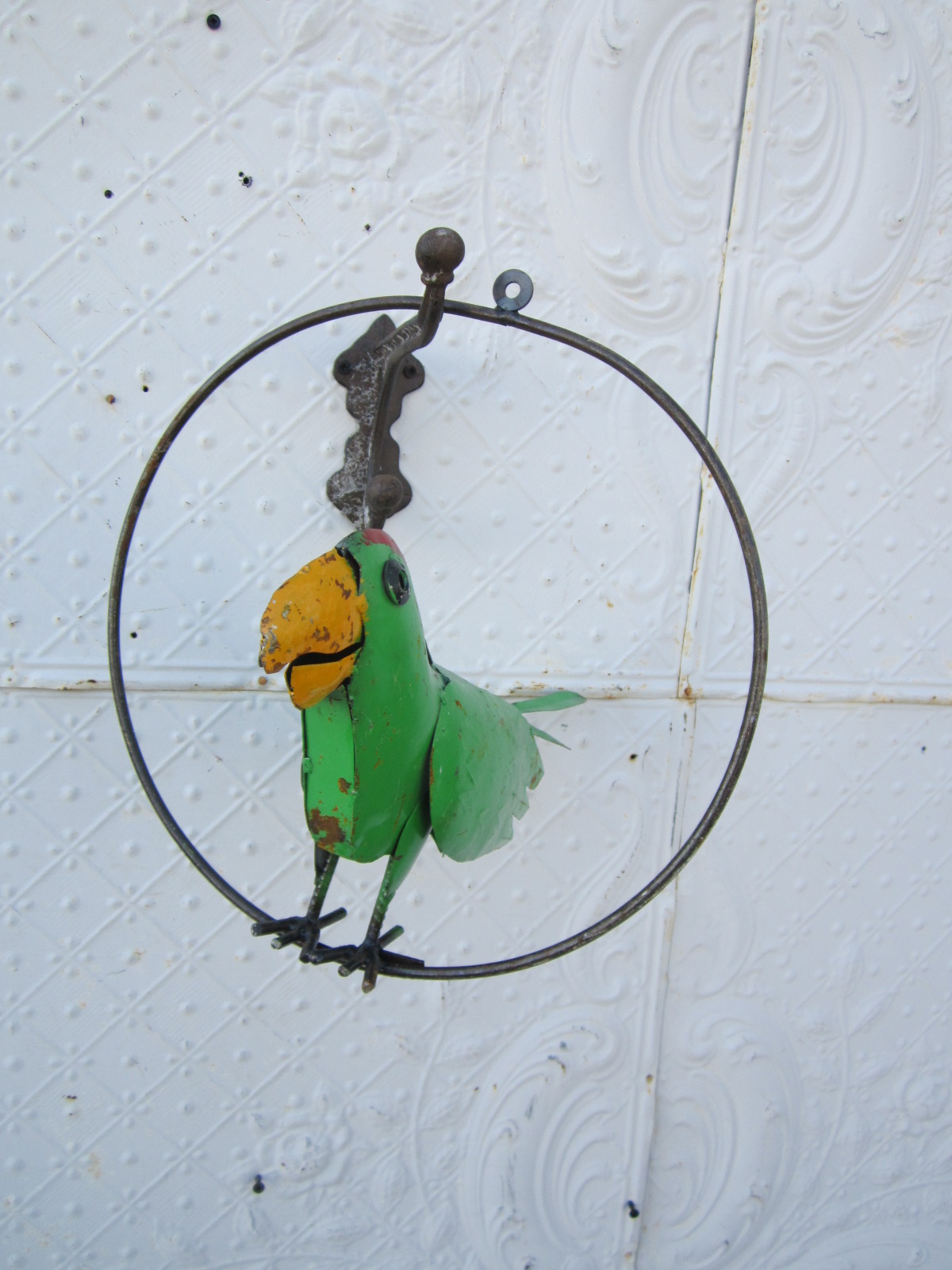 Metal Parrot in Ring - Tin Bird Hanger
