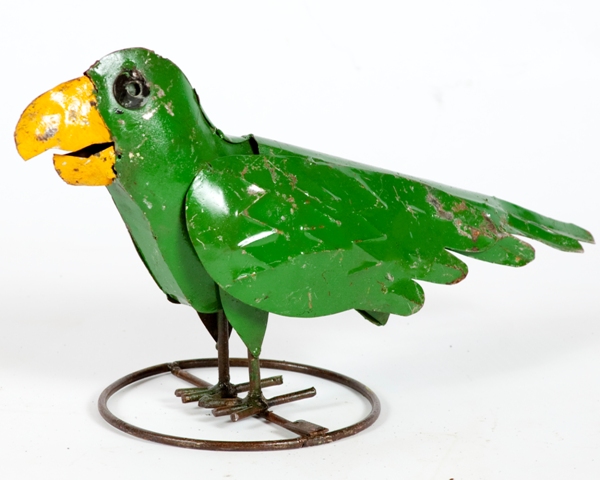 Metal Parrot - Tin Bird Stand Folk Art