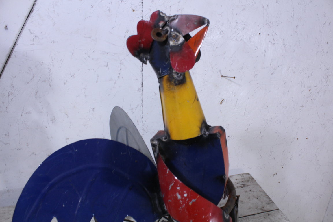 Metal Rooster on Trike Decorated Yard Art
