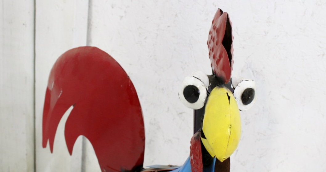 Metal Rooster with Big Eyes Colorful 25" Lawn Decoration