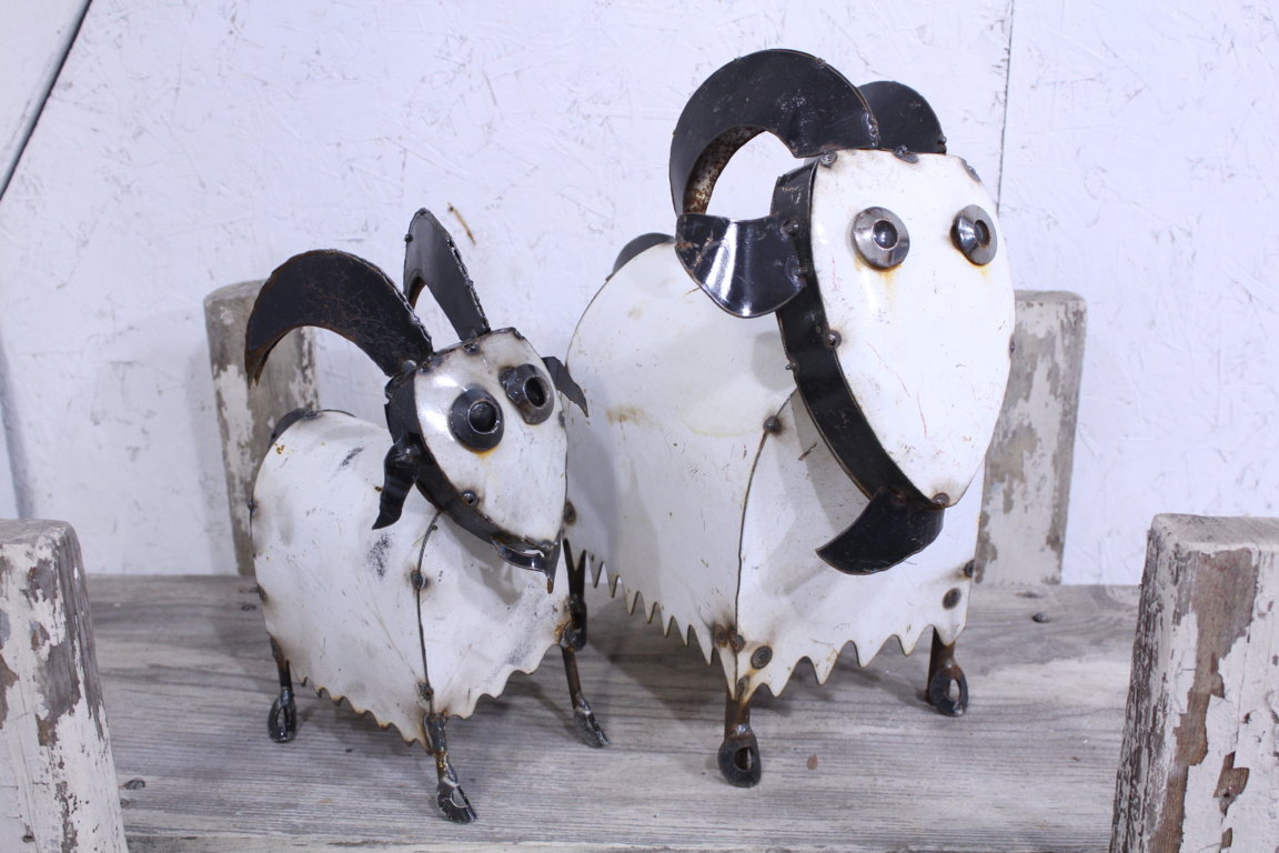 Metal White Mountain Goats in 2 Sizes Yard Art