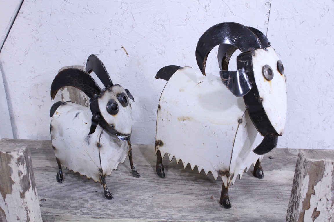 Metal White Mountain Goats in 2 Sizes Yard Art