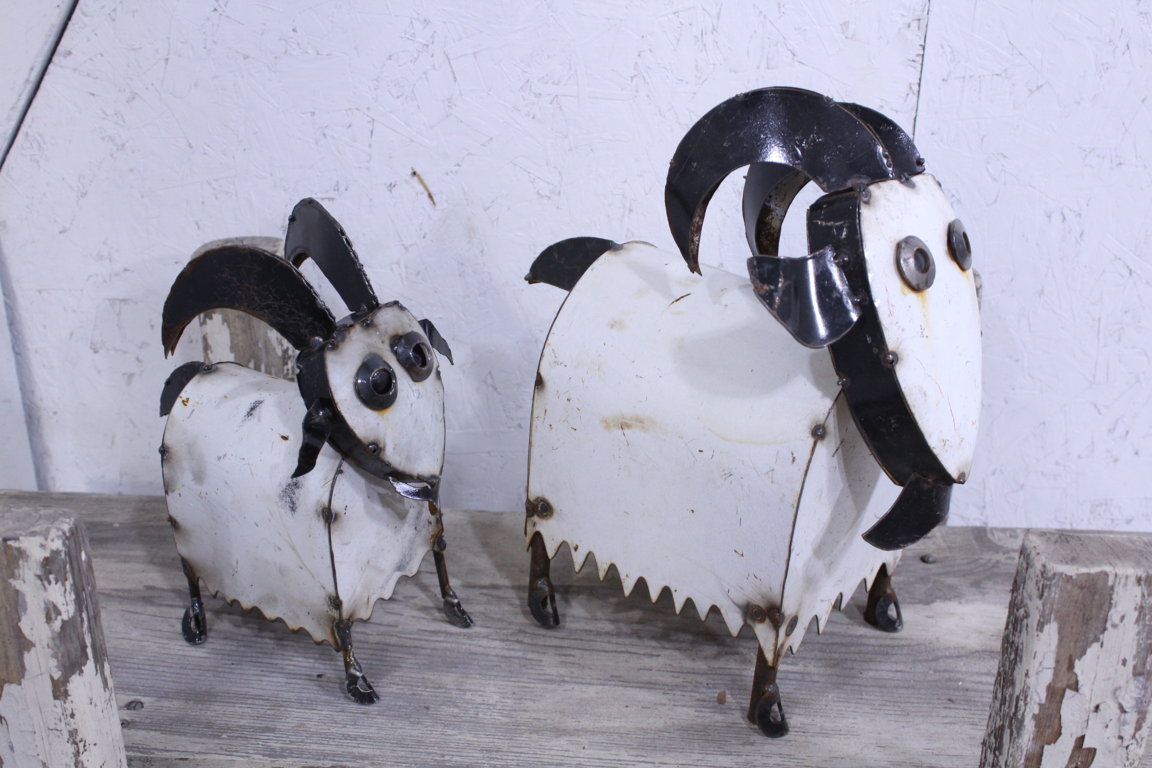 Metal White Mountain Goats in 2 Sizes Yard Art