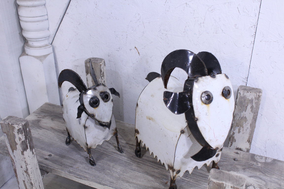 Metal White Mountain Goats in 2 Sizes Yard Art