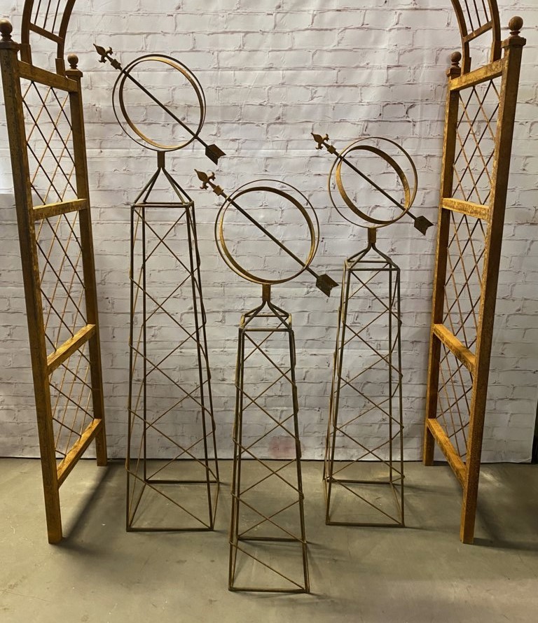 Military 53" Tall Wrought Iron Topiary Trellis w/ Sundial