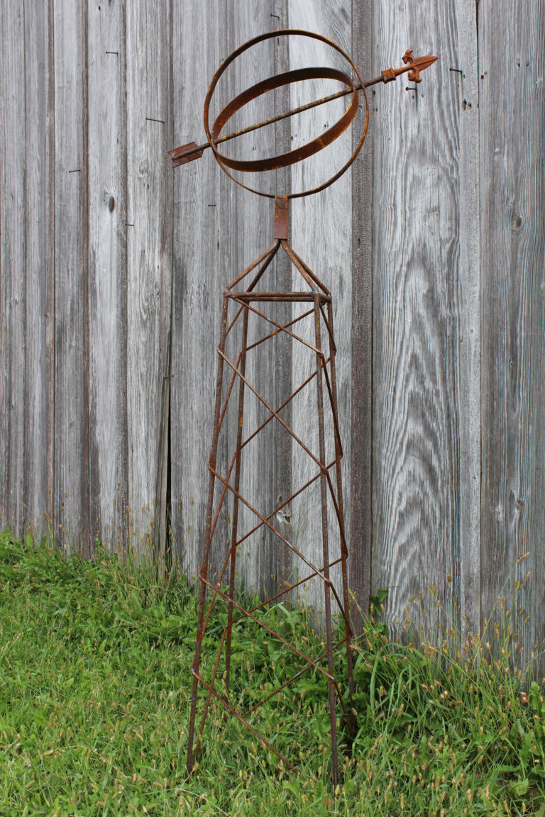 Military 53" Tall Wrought Iron Topiary Trellis w/ Sundial