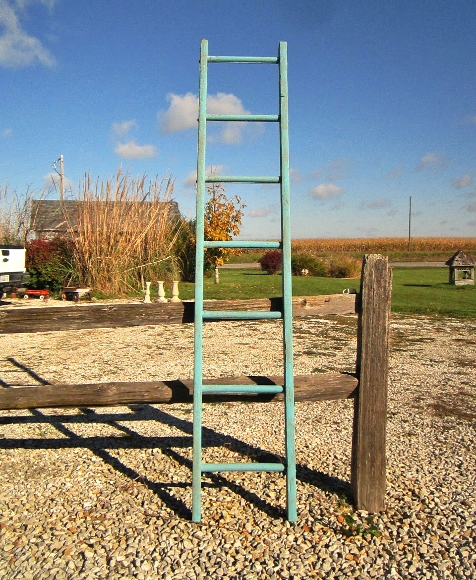 7 Rung Rustic Painted Wooden Antique Ladders