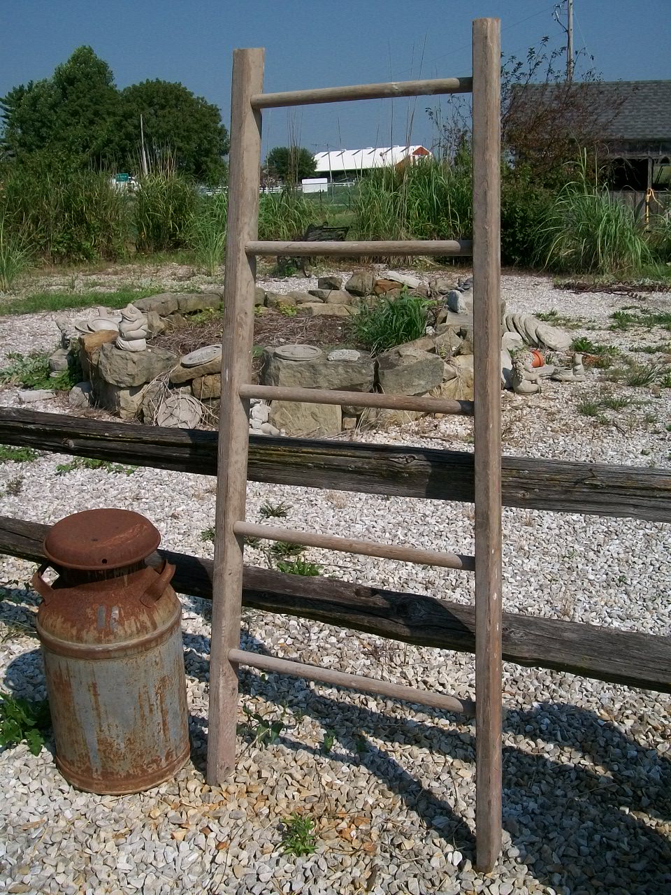 Old 5 Rung Rustic Vintage Wooden Ladder
