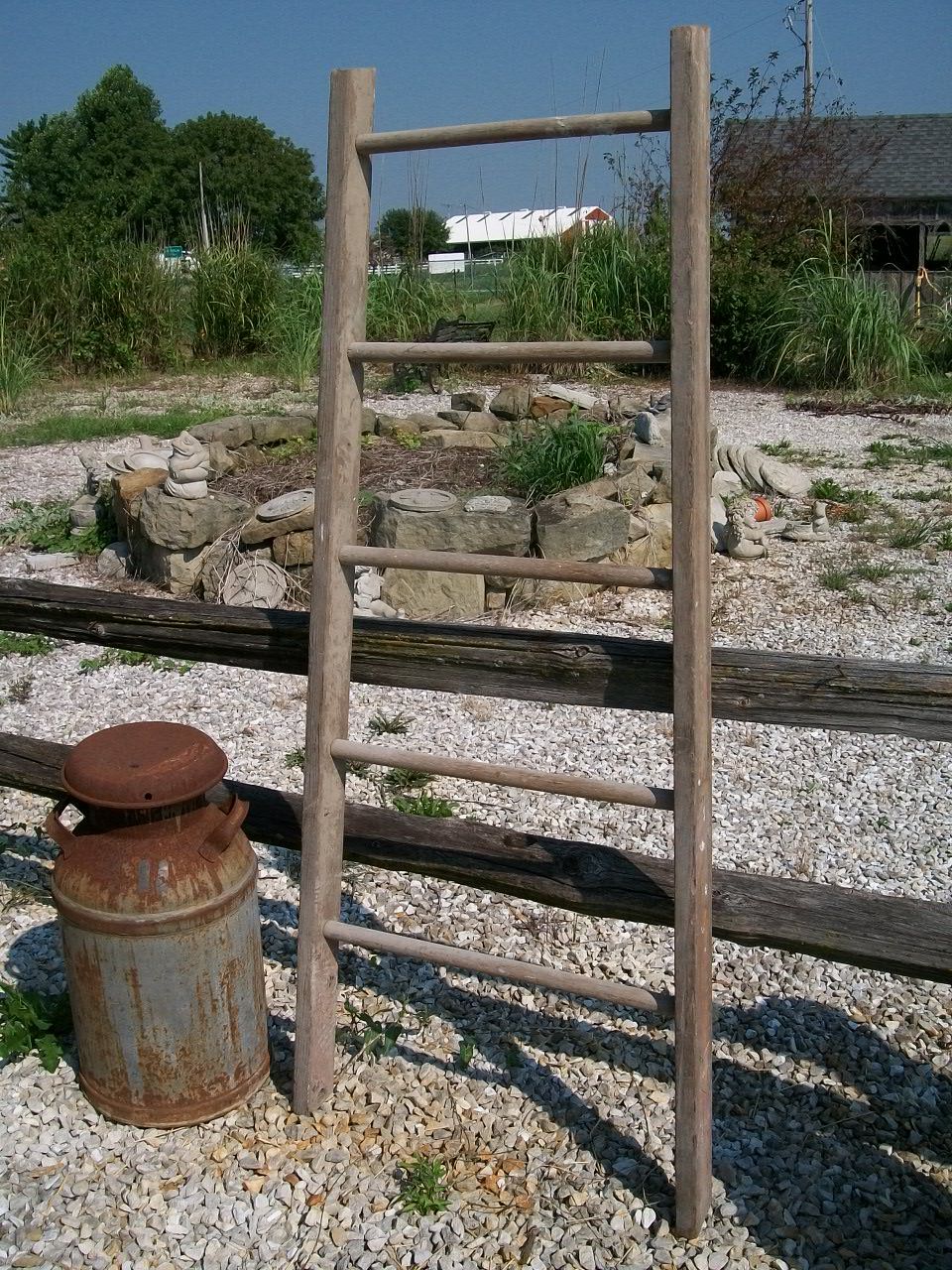 Old 5 Rung Rustic Vintage Wooden Ladder