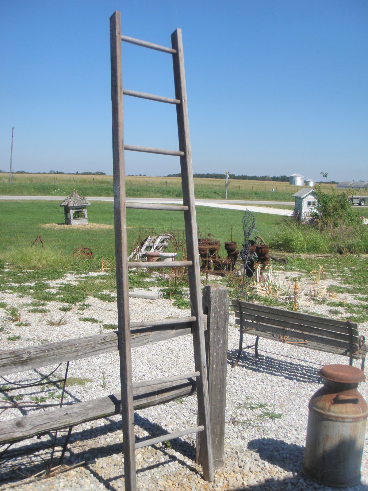 Old 8 Rung Vintage Wood Ladder - Primitive Antique