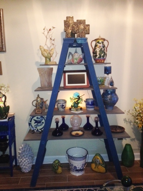 Pam's Blue Shelving Unit Made From Vintage Ladders