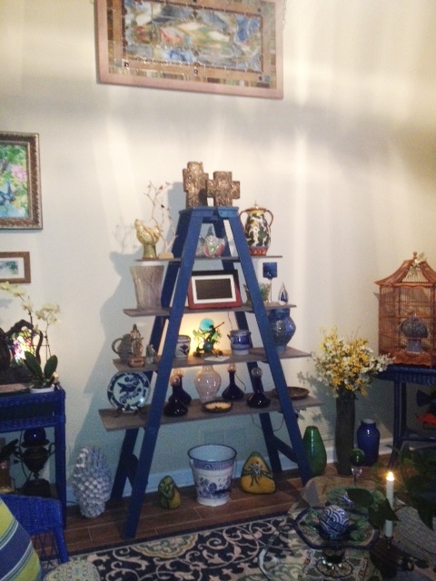 Pam's Blue Shelving Unit Made From Vintage Ladders