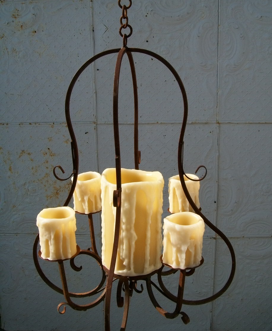 Real Candle Wrought Iron Carriage Chandelier - Outdoor Chandelier