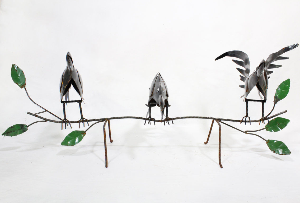 Recycled Metal 3 Crows Yard Art Lawn Decor