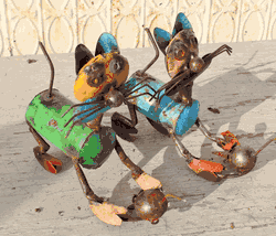 Recycled Metal Cat with Mouse Animal Lawn Ornament