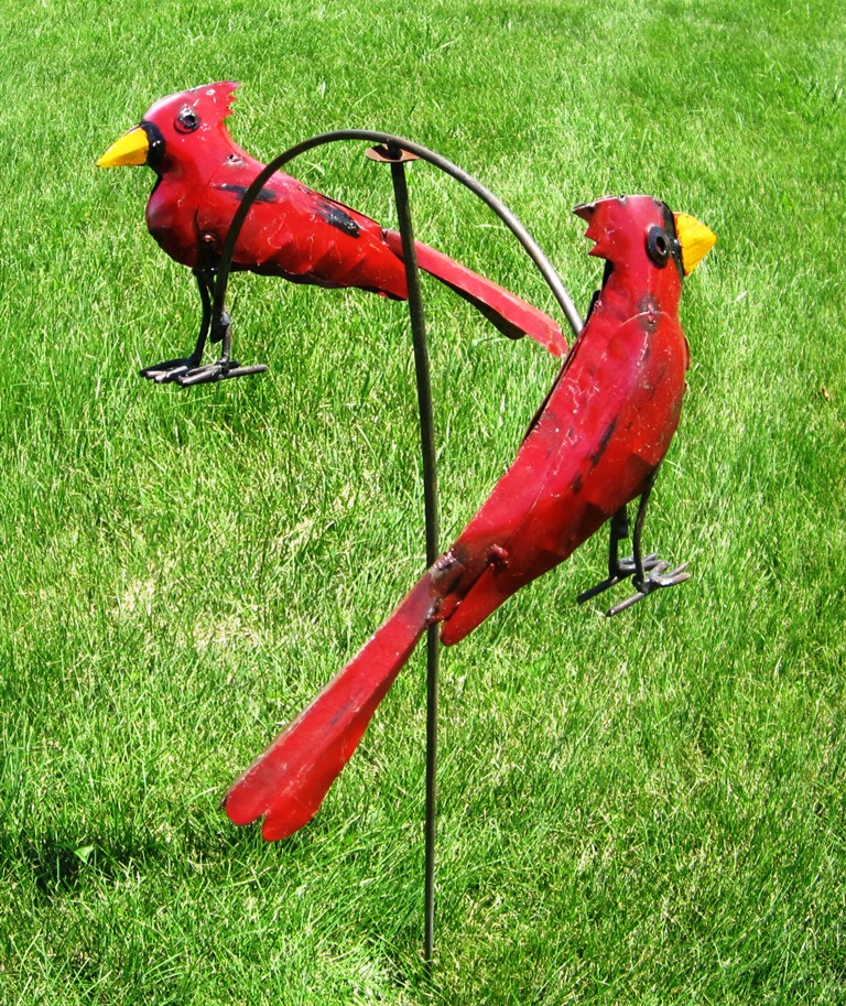 Recycled Metal Cardinal Balancing Garden Stake