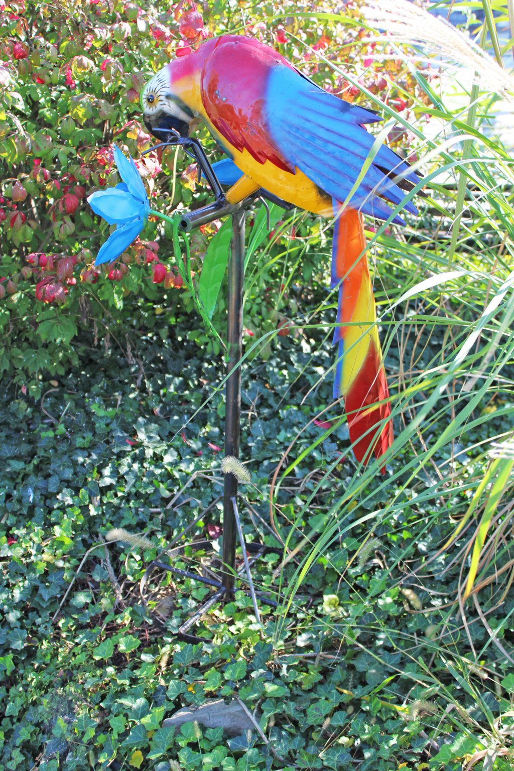 Recycled Metal Colorful Parrot Bird Yard Art
