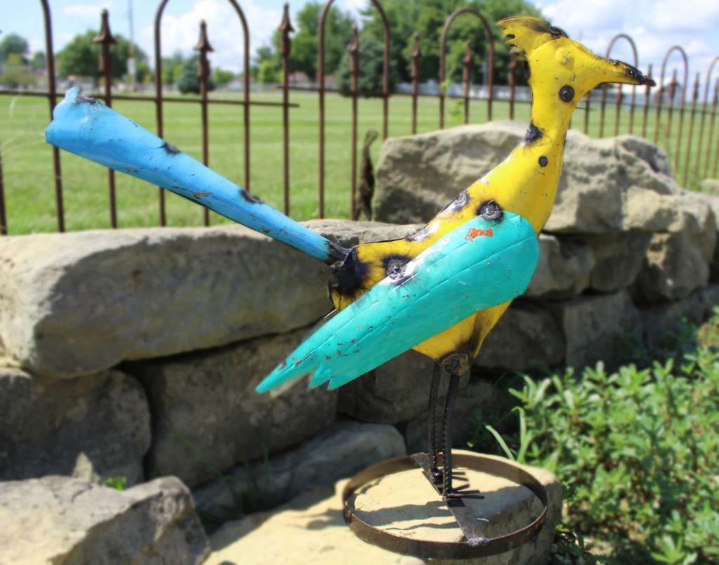 Recycled Metal Colorful Roadrunner Yard Art
