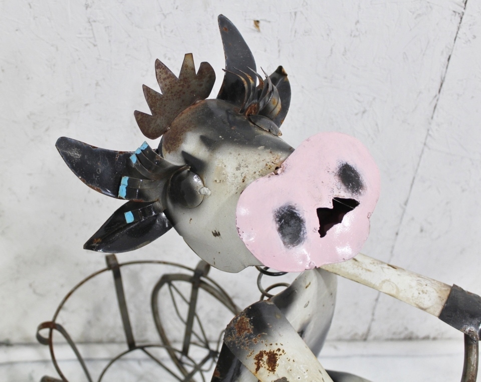 Scrap Metal Cow on Trike with Potholder Basket out of stock