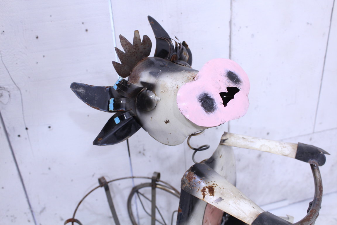 Scrap Metal Cow on Trike with Potholder Basket out of stock