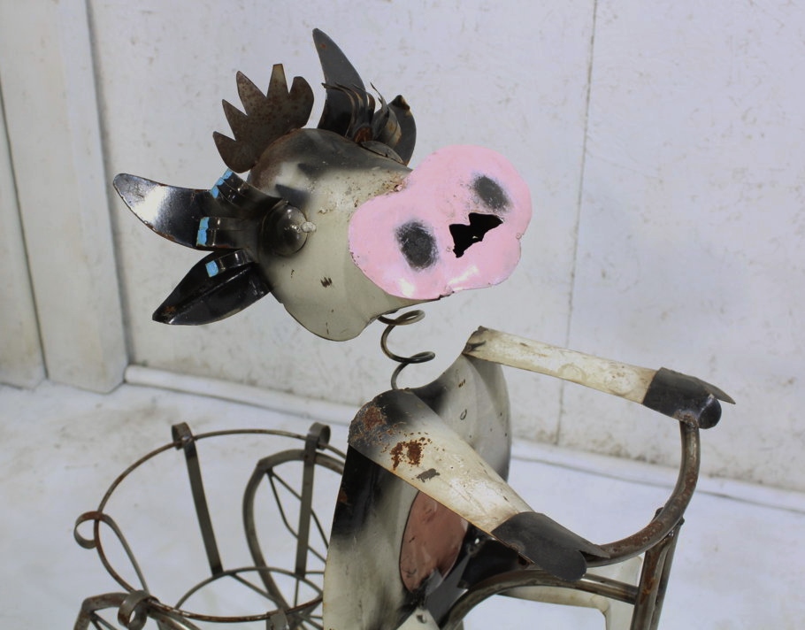 Scrap Metal Cow on Trike with Potholder Basket out of stock