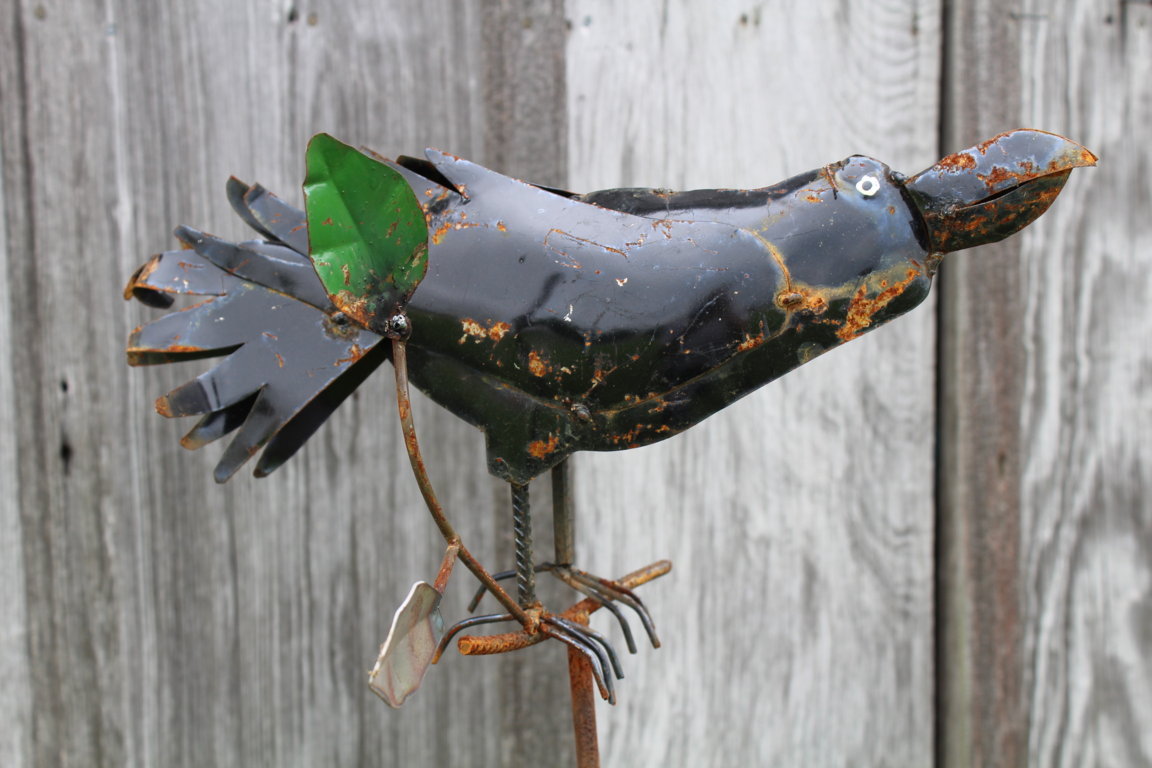 Recycled Metal Crow Stake - Garden or Yard Stake - Metal